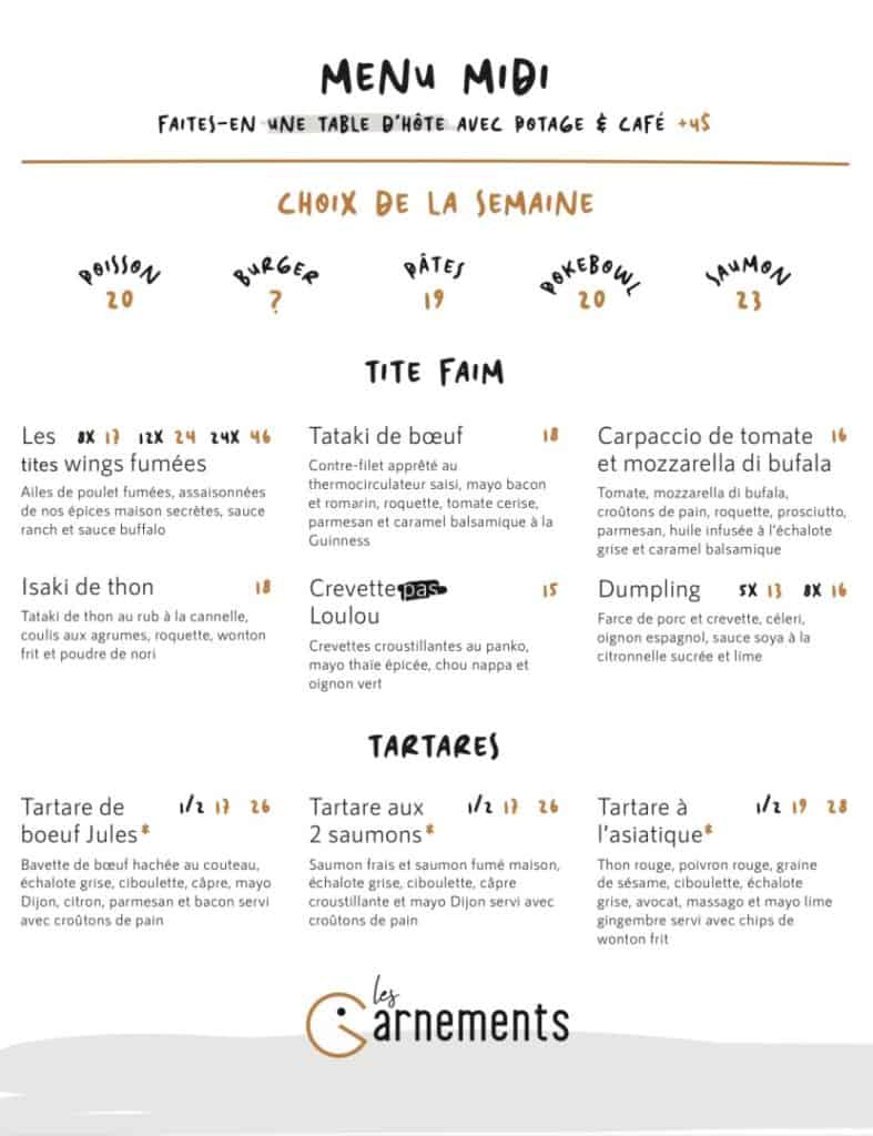 Menu du midi - Les Garnements